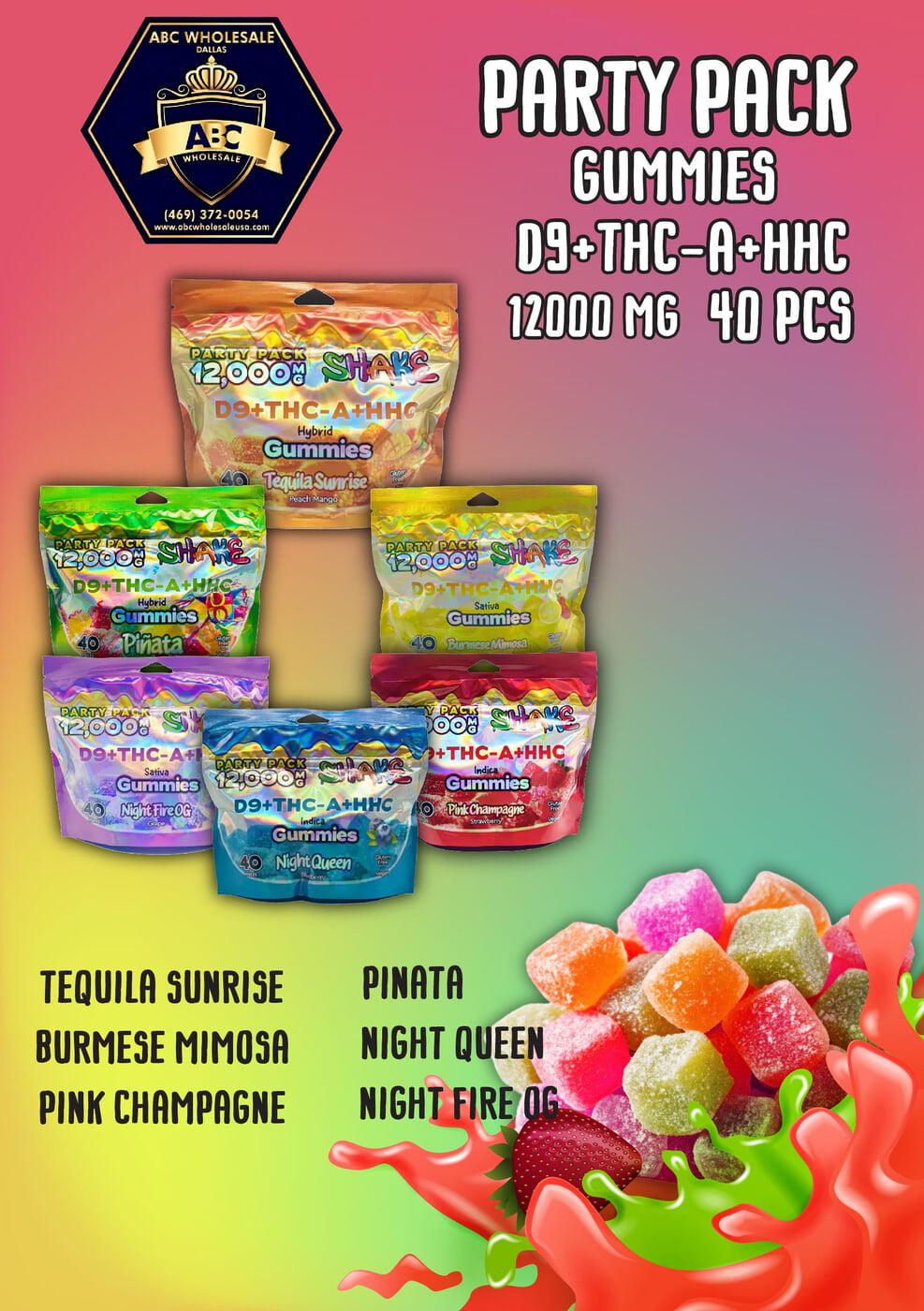 SHAKE D9+THC-A+HHC PARTY PACK GUMMIES | 40PCS | 300MG GUMMY | 12,000MG ...