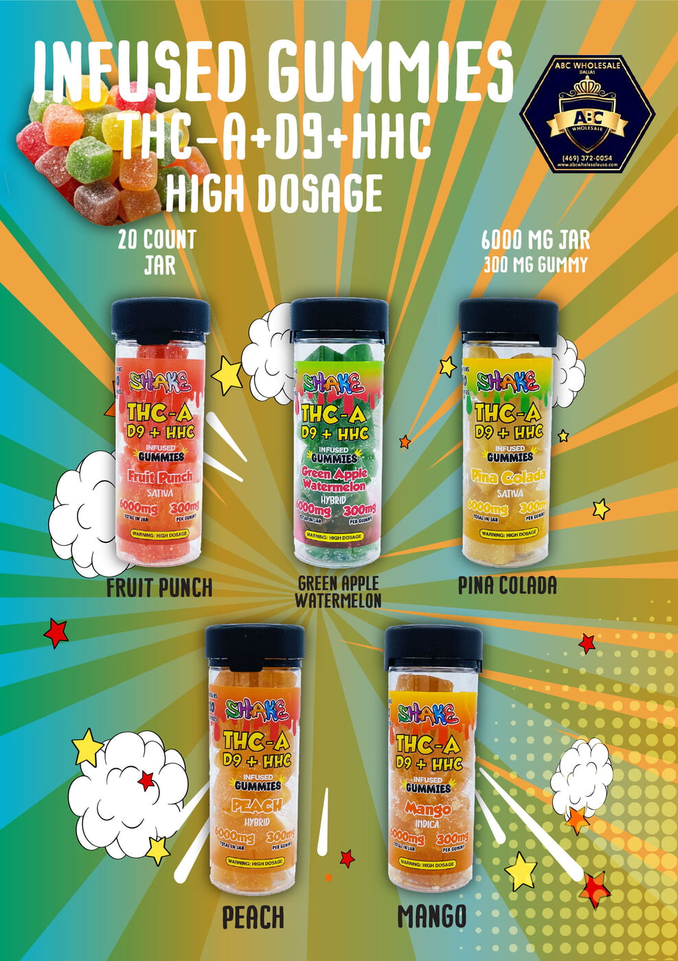 SHAKE THC-A+D9+HHC | 20PCS | 300MG GUMMY | 6000MG TOTAL