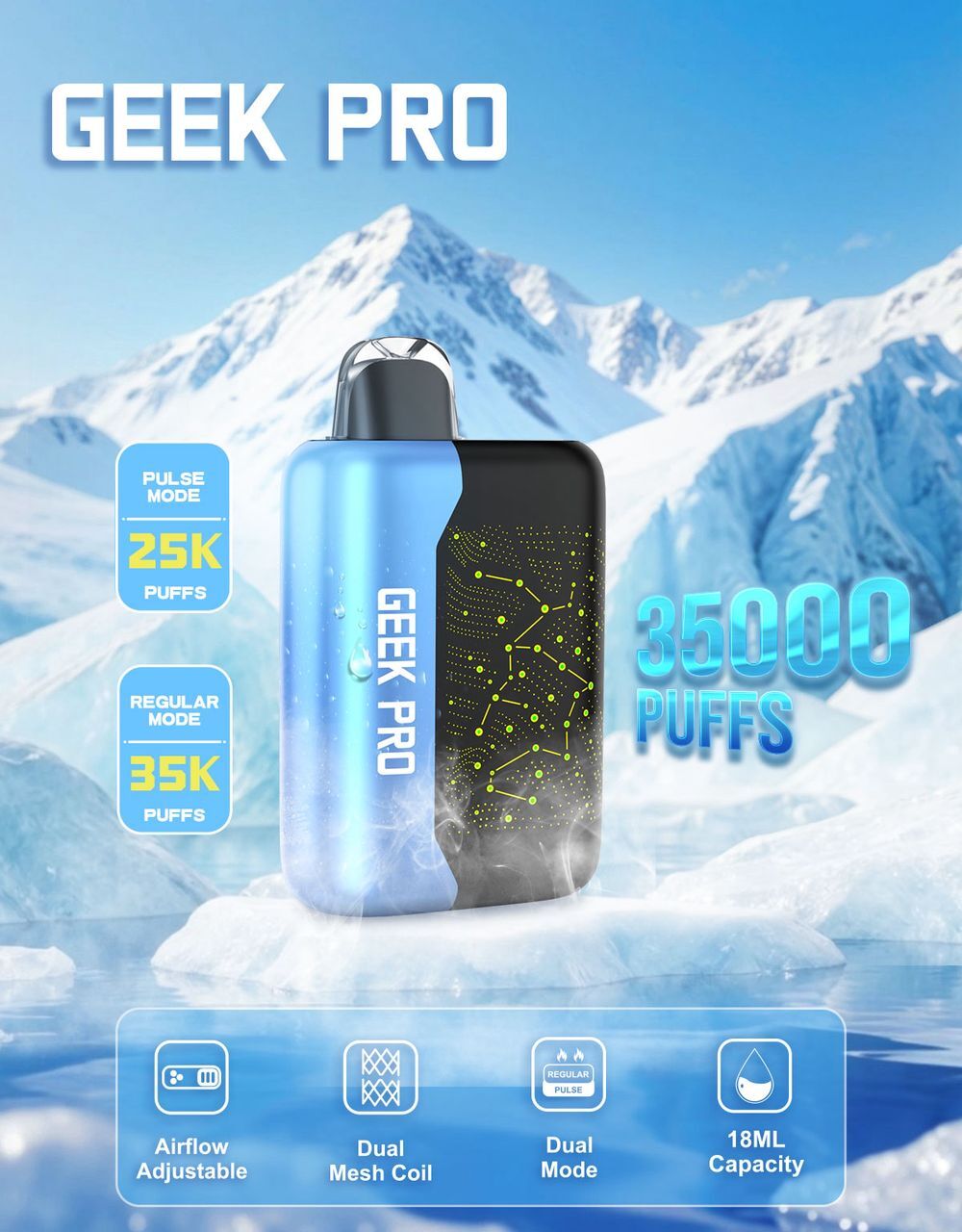 GEEK PRO 3D CURVED SCREEN 35000 PUFFS NICOTINE DISPOSABLE 5CT